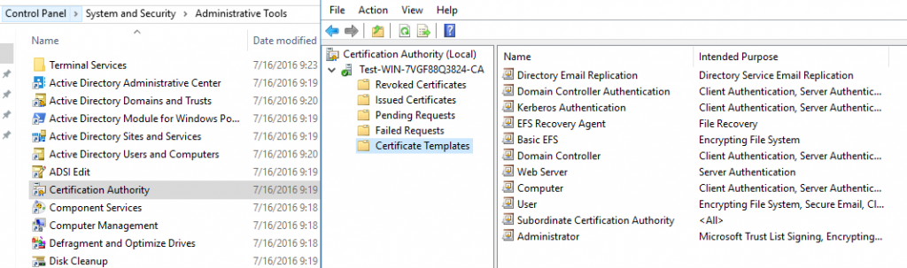 Windows Server CA configuration – FIDO Security Keys