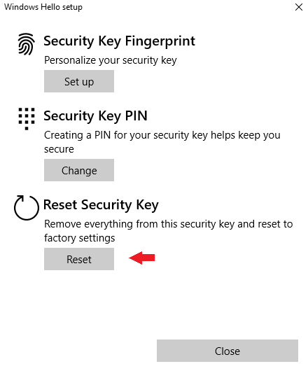 Set up keys in Windows – FIDO Security Keys