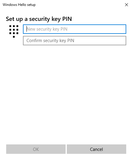 Set up keys in Windows – FIDO Security Keys